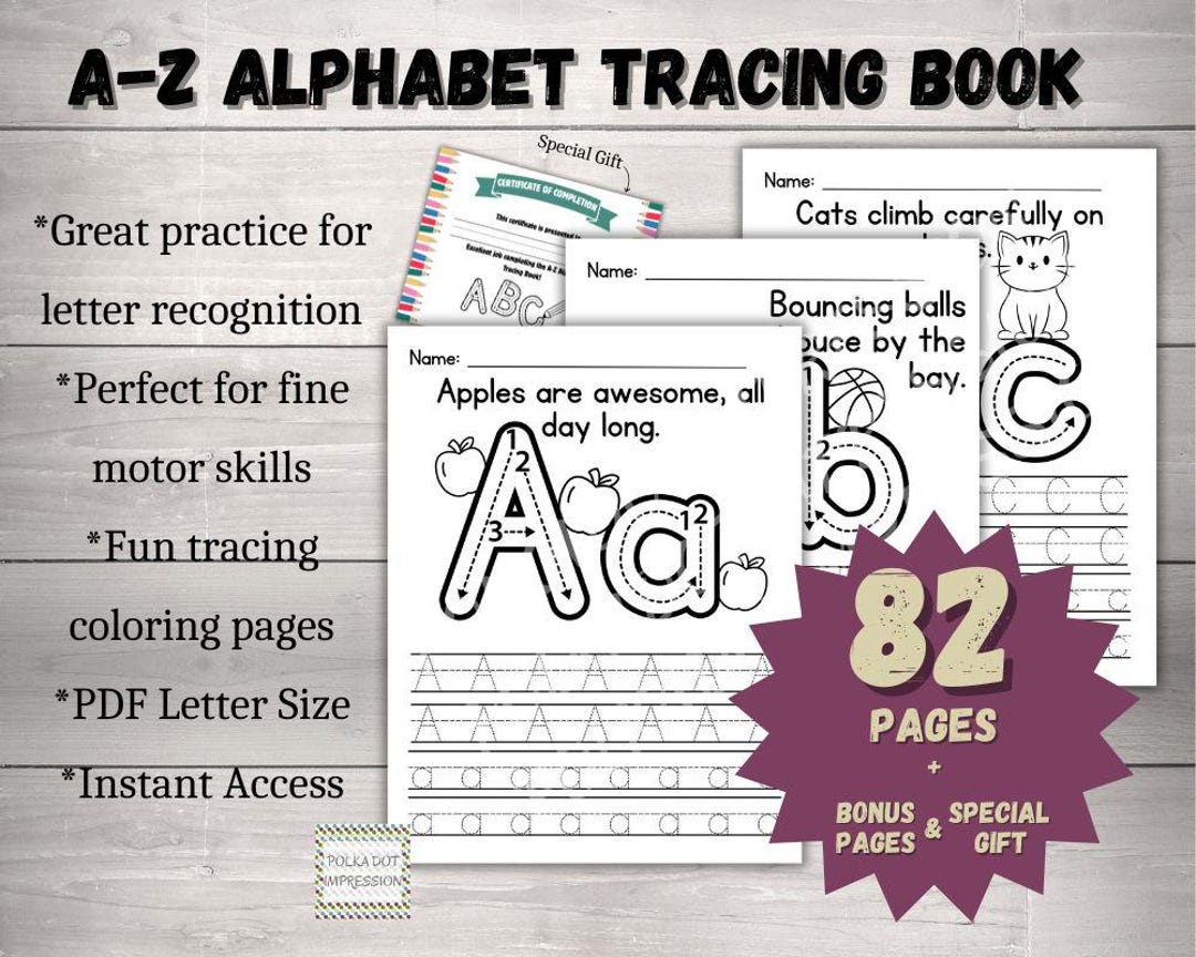 A-Z Alphabet Tracing Book | Educational Printable for Kids With Drawing ...