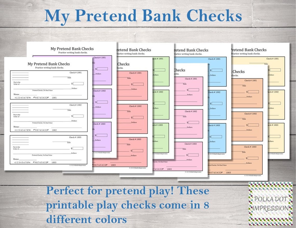 My Pretend Bank Checks | Pretend Play Checks for Kids | Play Check With ...