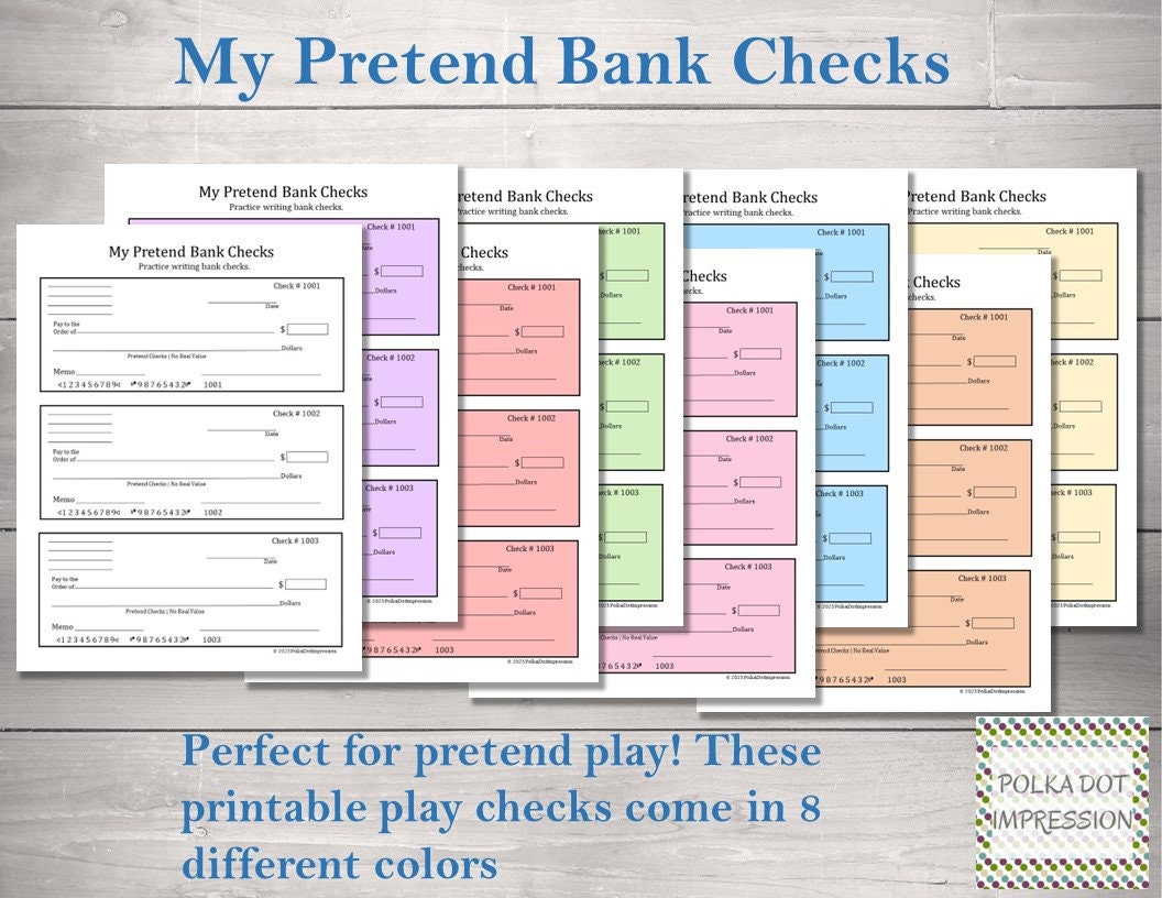 My Pretend Bank Checks | Pretend Play Checks for Kids | Play Check With ...