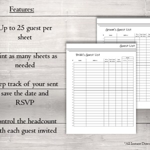 Bride and Groom Guest List | Printable Wedding Planner Page ...