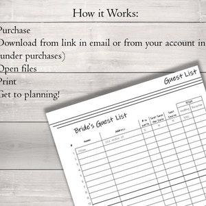 Bride and Groom Guest List | Printable Wedding Planner Page ...