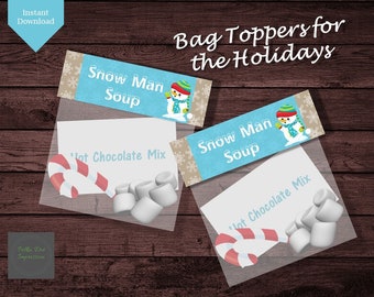 Printable Snowman Soup Treat Bag Toppers, Kid's Christmas Party Favor ...