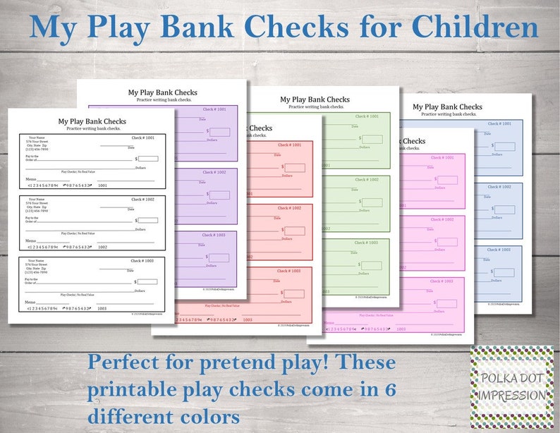 My Play Bank Checks for Children Educational Play Bank Checks Play ...