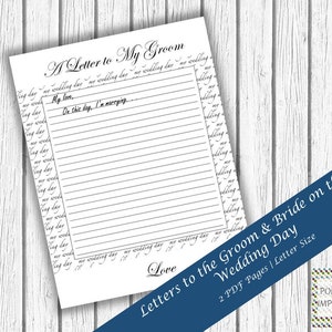 Letter to My Groom and Bride, Printable Love Letters, DIY Wedding Day ...