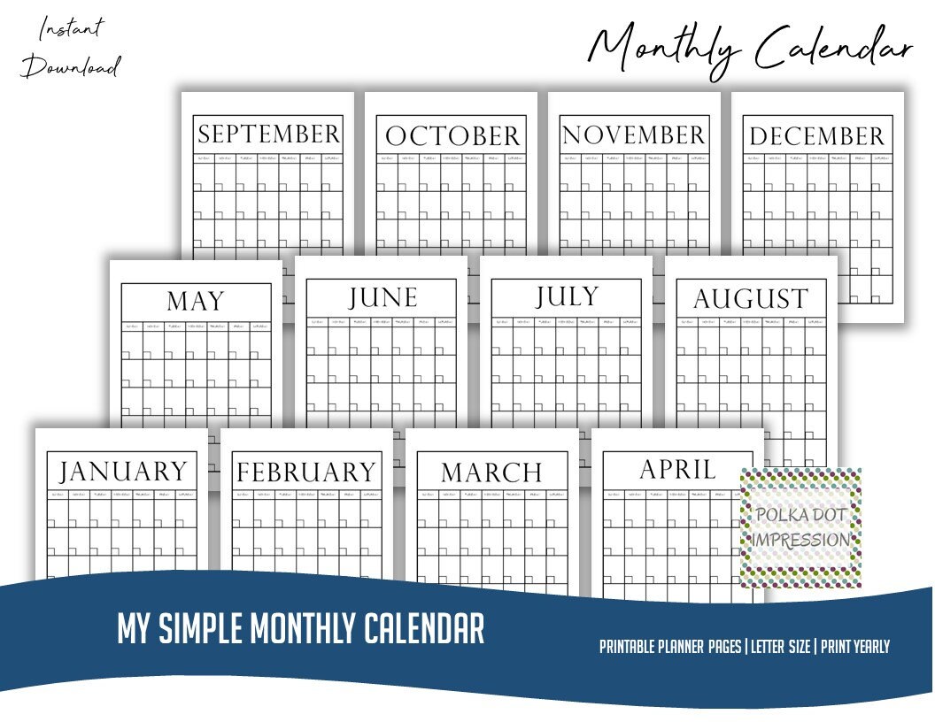My Simple Monthly Calendar| School Calendar | Month to Month Calendar ...