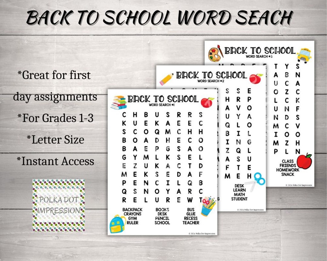 3 Back to School Word Searches for Children | for Grades 1 Through 3 ...