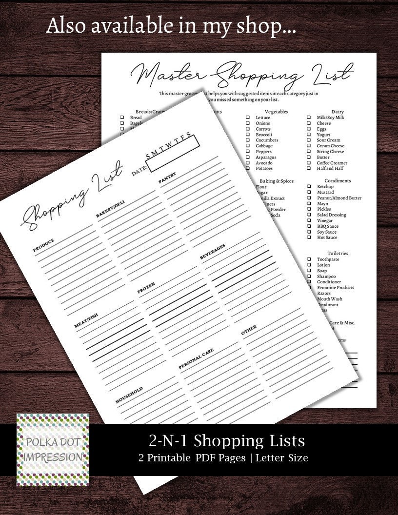 Master Shopping Planning, Grocery List, Household Shopping Plan ...