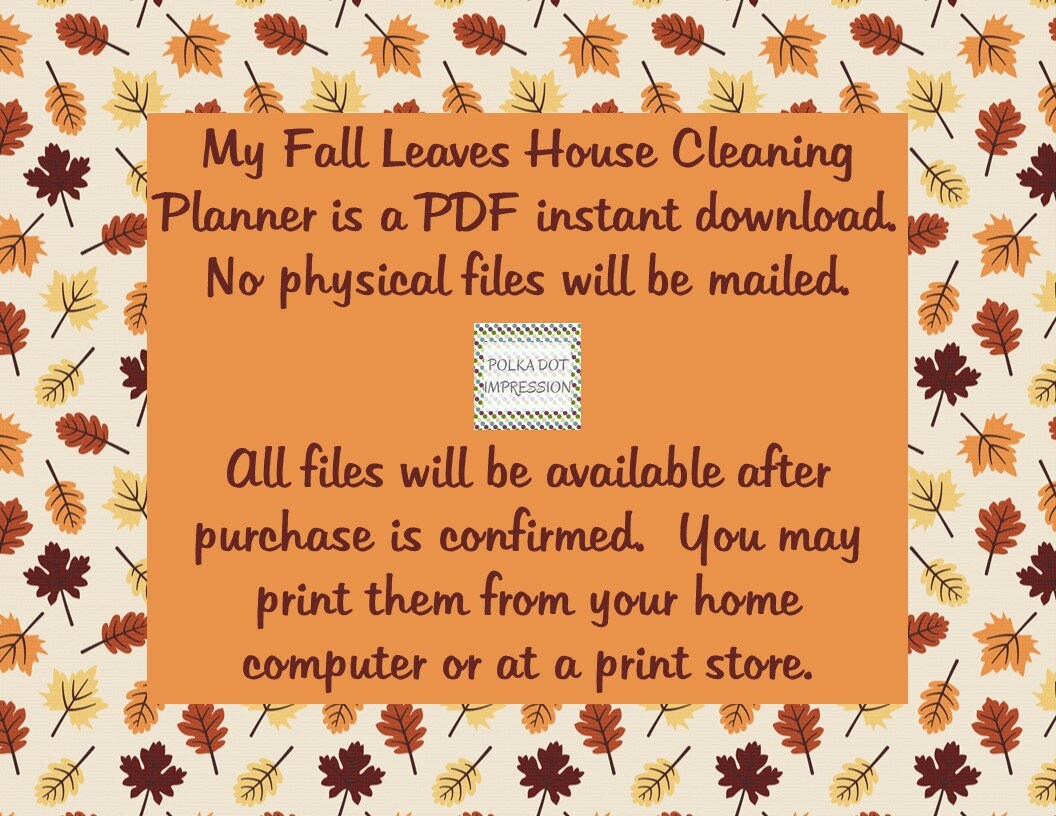 Fall Leaves House Cleaning Planner Schedule & Checklists - Etsy