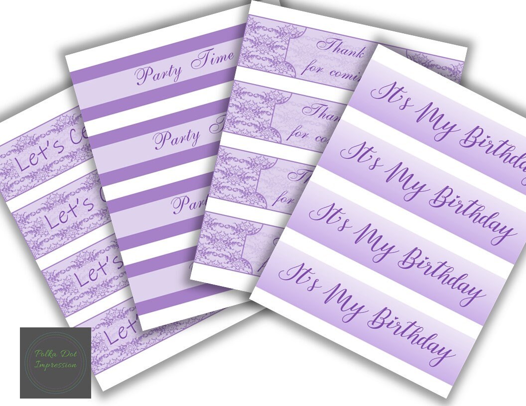Purple Lace Birthday Water Bottle Labels, Classy Party Favors, Great ...