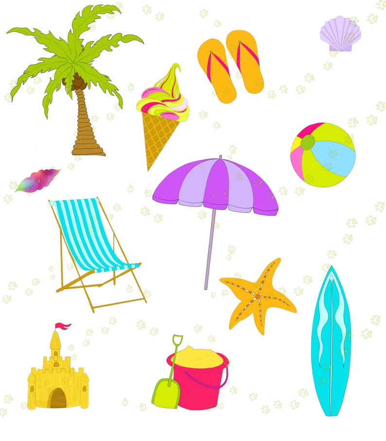 Beach Clipart Set - Palm,umbrella,ice-cream,sand Castle,sea Star,shells ...