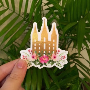 LDS Gold Temple Pink Floral Sticker | Waterproof + Weatherproof Sticker ...