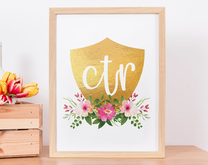 Pink Floral CTR LDS Printable, Faux Gold Foil Lds Ctr Shield, LDS Baptism Print, Lds Primary ...