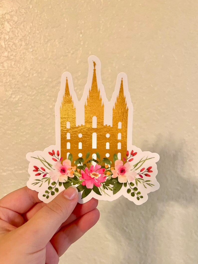 LARGE 5-inch LDS Gold Temple Pink Floral Sticker LDS Temple - Etsy