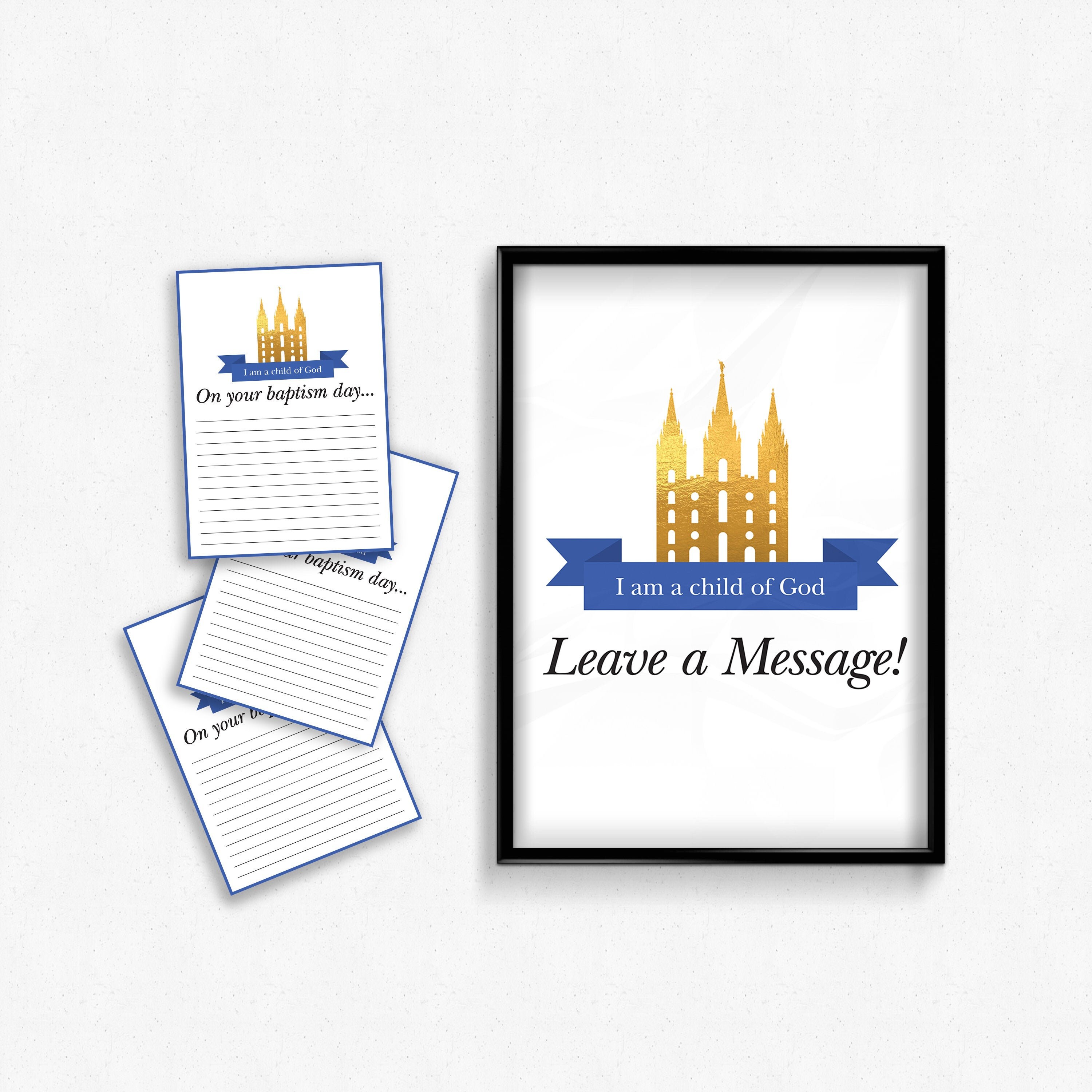 LDS Baptism Testimony Card Bundle – Blue Banner, Gold Temple (digital ...