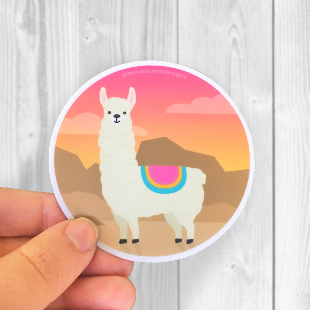 Desert Llama Round Sticker, Waterproof Vinyl Decal - Etsy