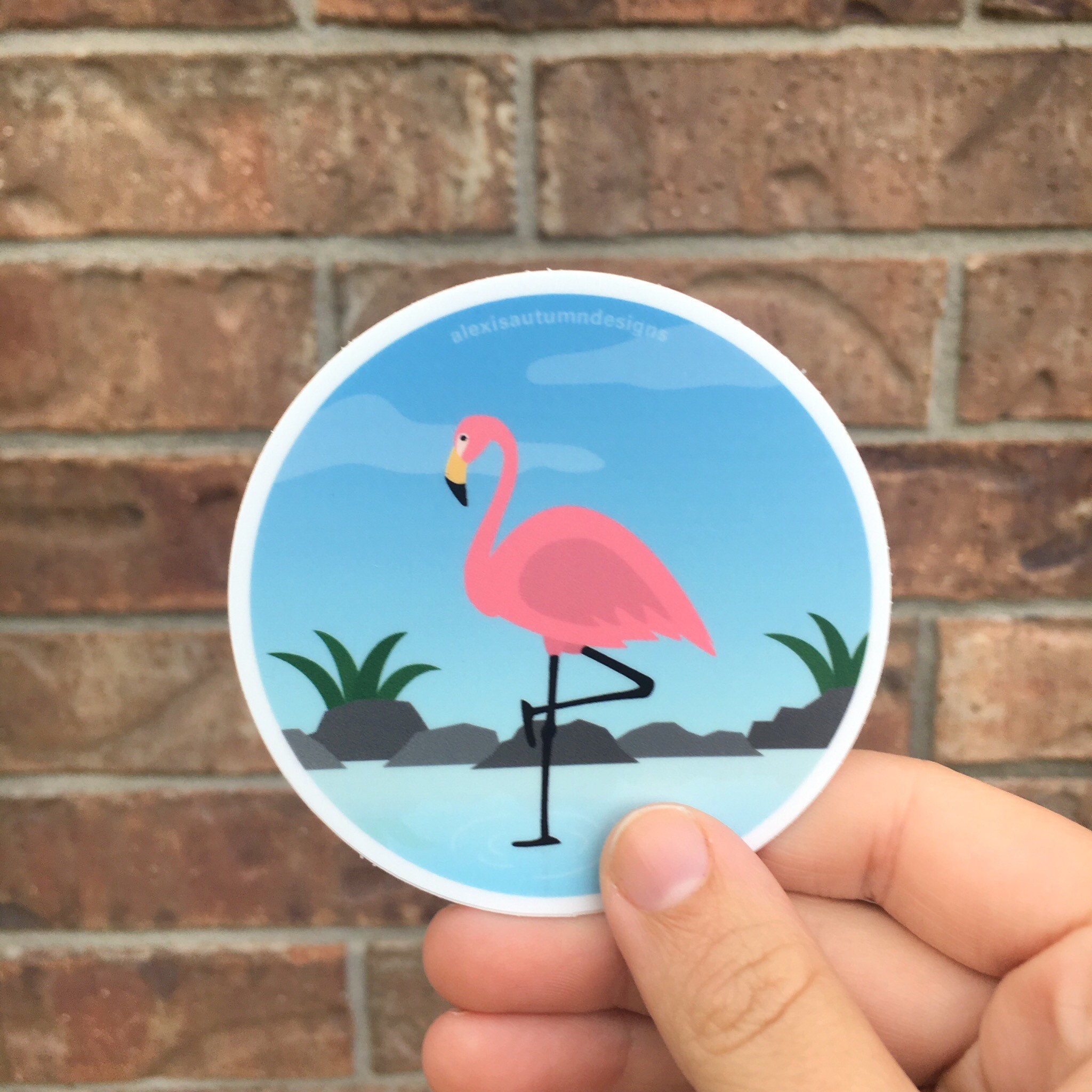 Flamingo Beach Round Sticker 3 Inch Sticker Waterproof - Etsy