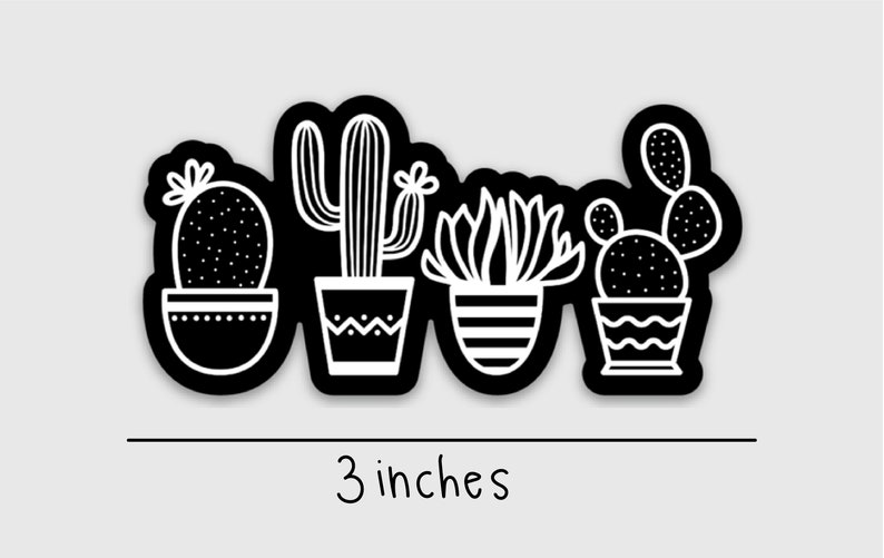 Black + White Cactus Sticker | Waterproof Cactus Sticker | Plant Cactus ...
