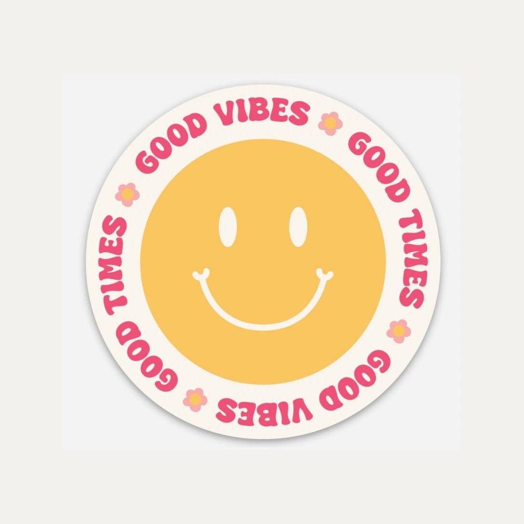 Good Vibes, Good Times, Smiley Face Round Sticker | Retro Smiley Face 3 ...