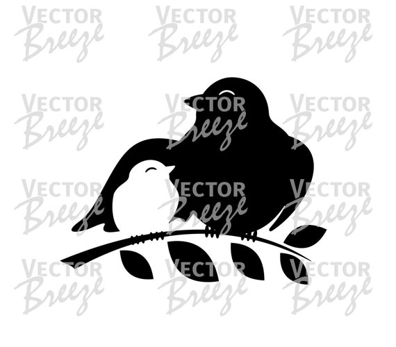 Mother Bird Hugging Her Baby on the Tree Branch Original | Etsy