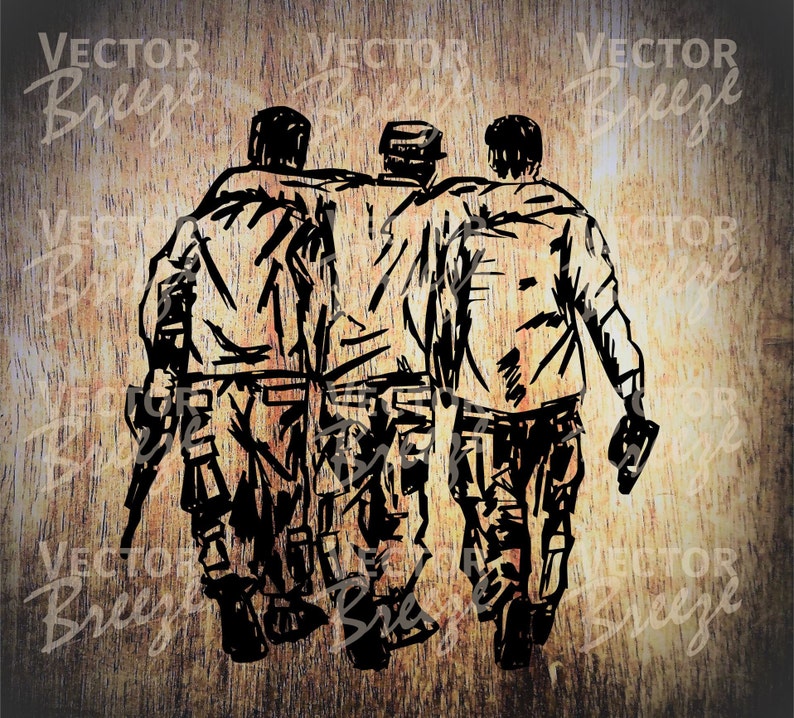 Military Friends Brothers in Arms Walking Original Vector Sketch ...