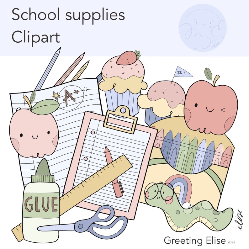School Supplies Clipart, PNG, Black and White Line Art (digital ...