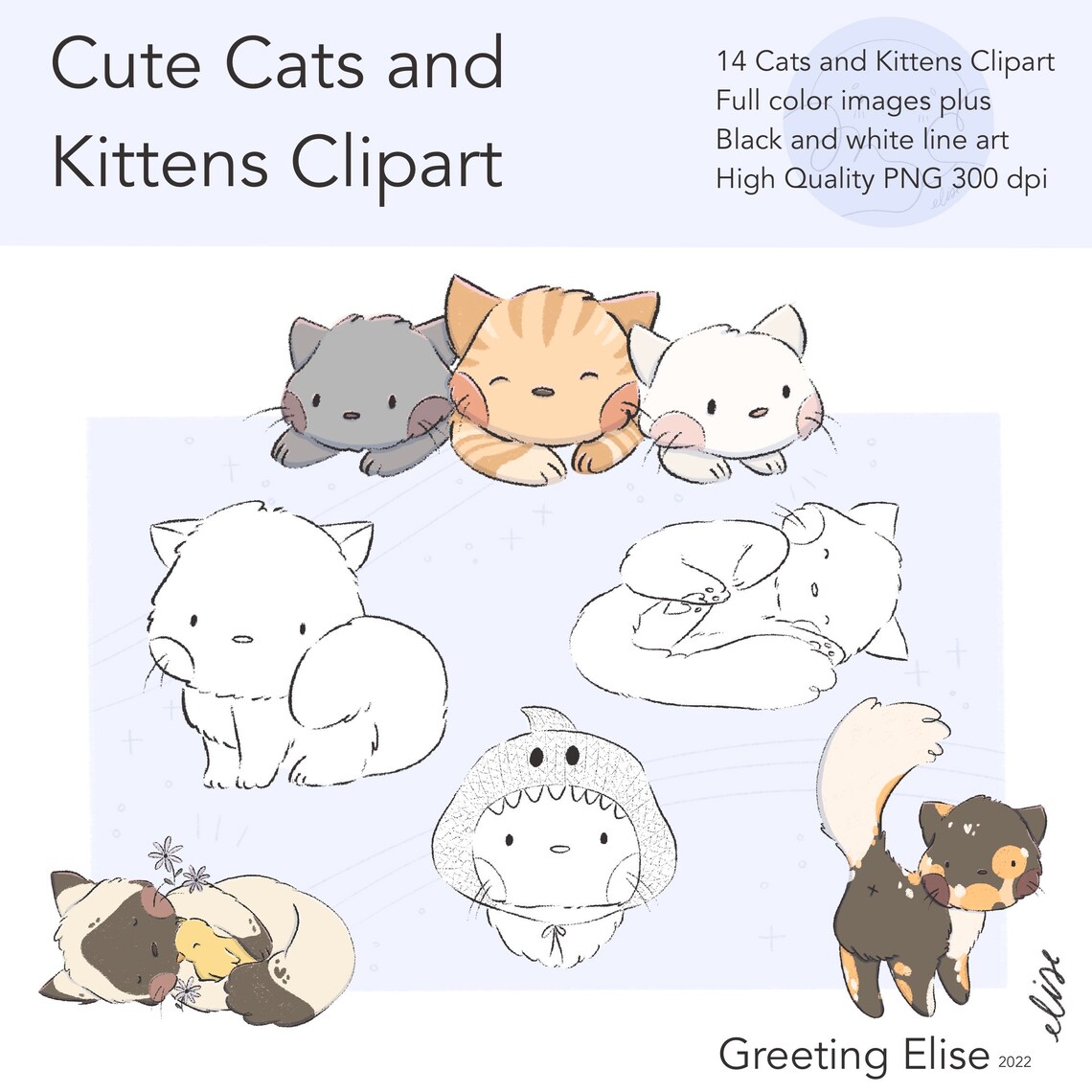Cute Cats and Kittens Clipart, 300 Dpi Png, Instant Clipart, Digital ...
