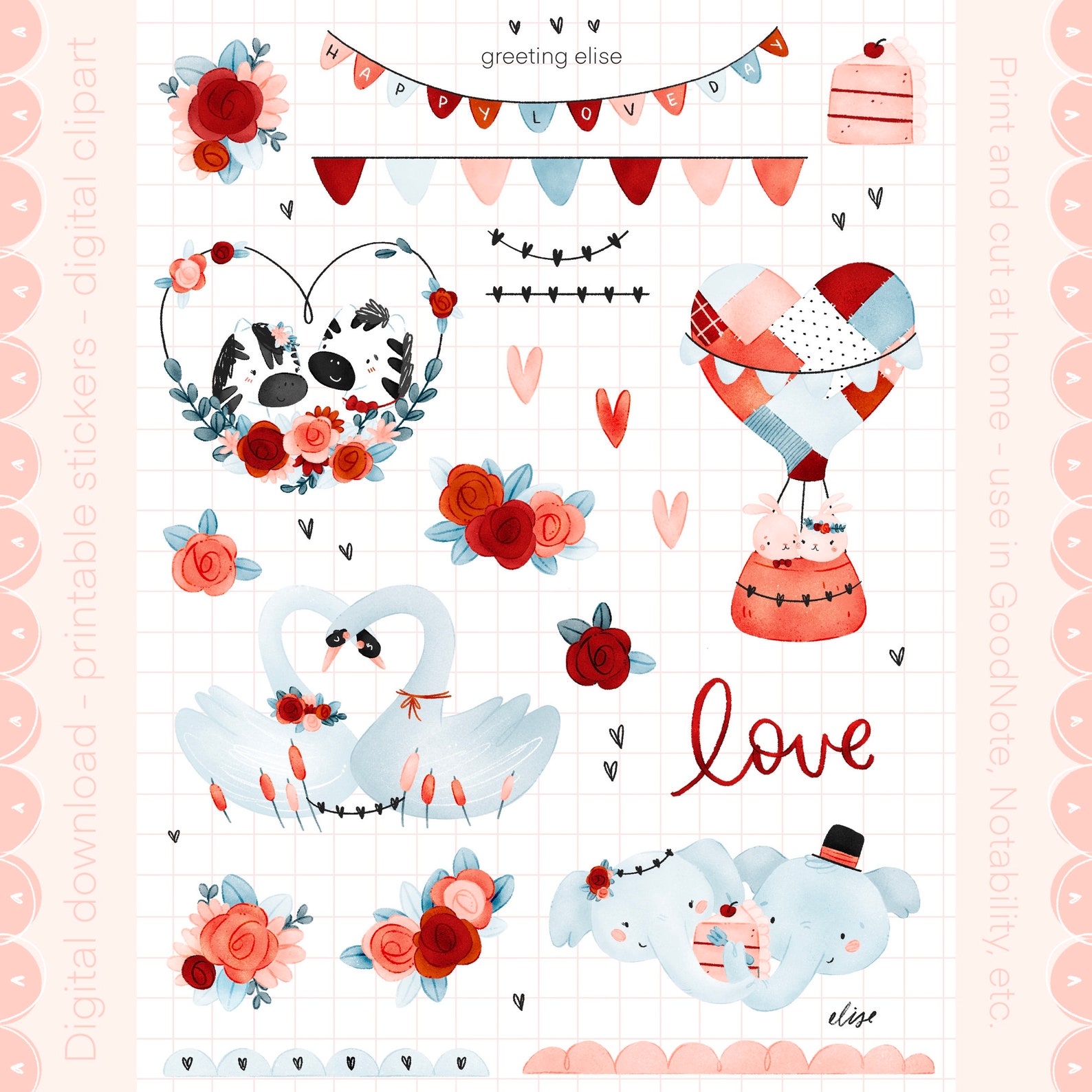 Valentines Day Clipart, Cute Valentines Day Stickers, Digital Stickers ...