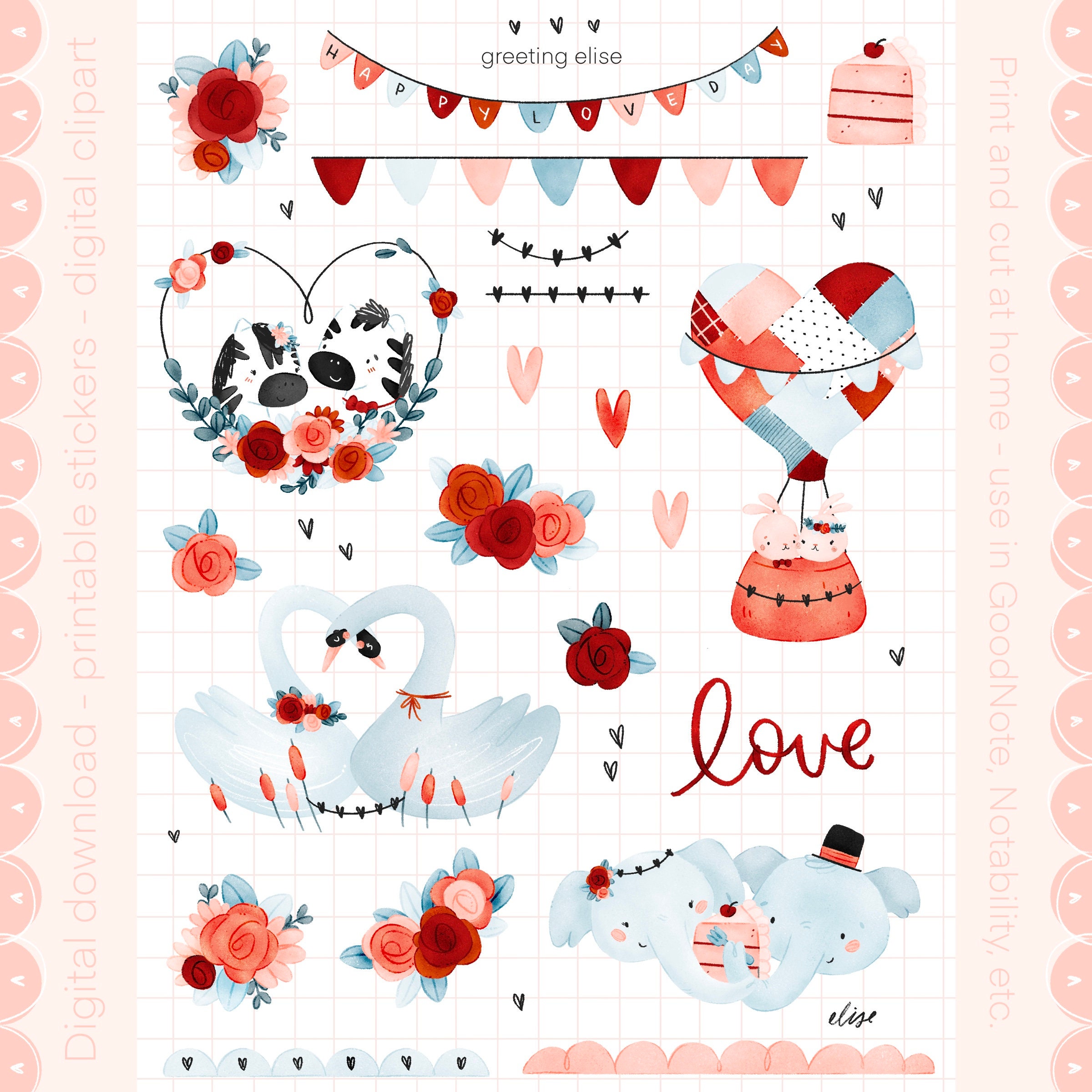Valentines Day Clipart, Cute Valentines Day Stickers, Digital Stickers ...