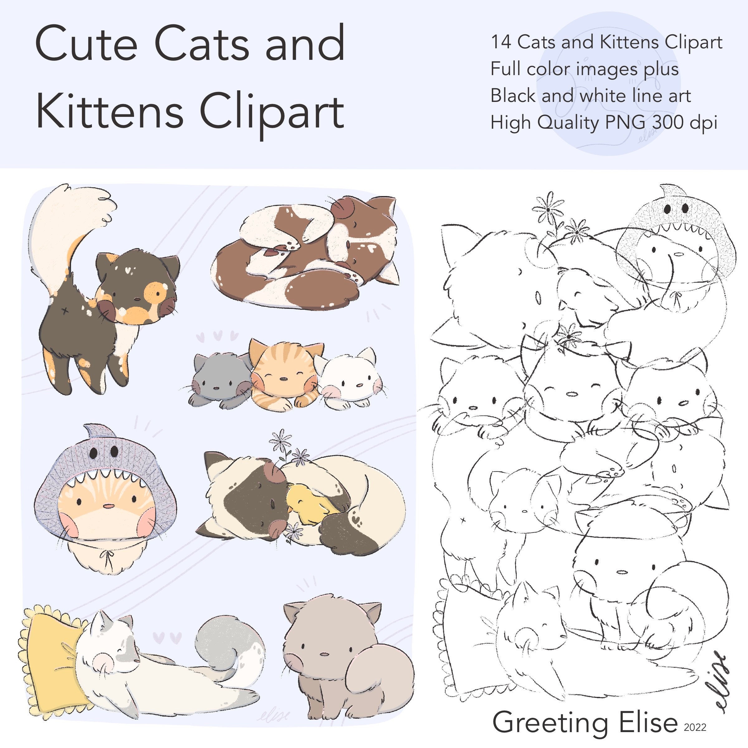 Cute Cats and Kittens Clipart, 300 Dpi Png, Instant Clipart, Digital ...