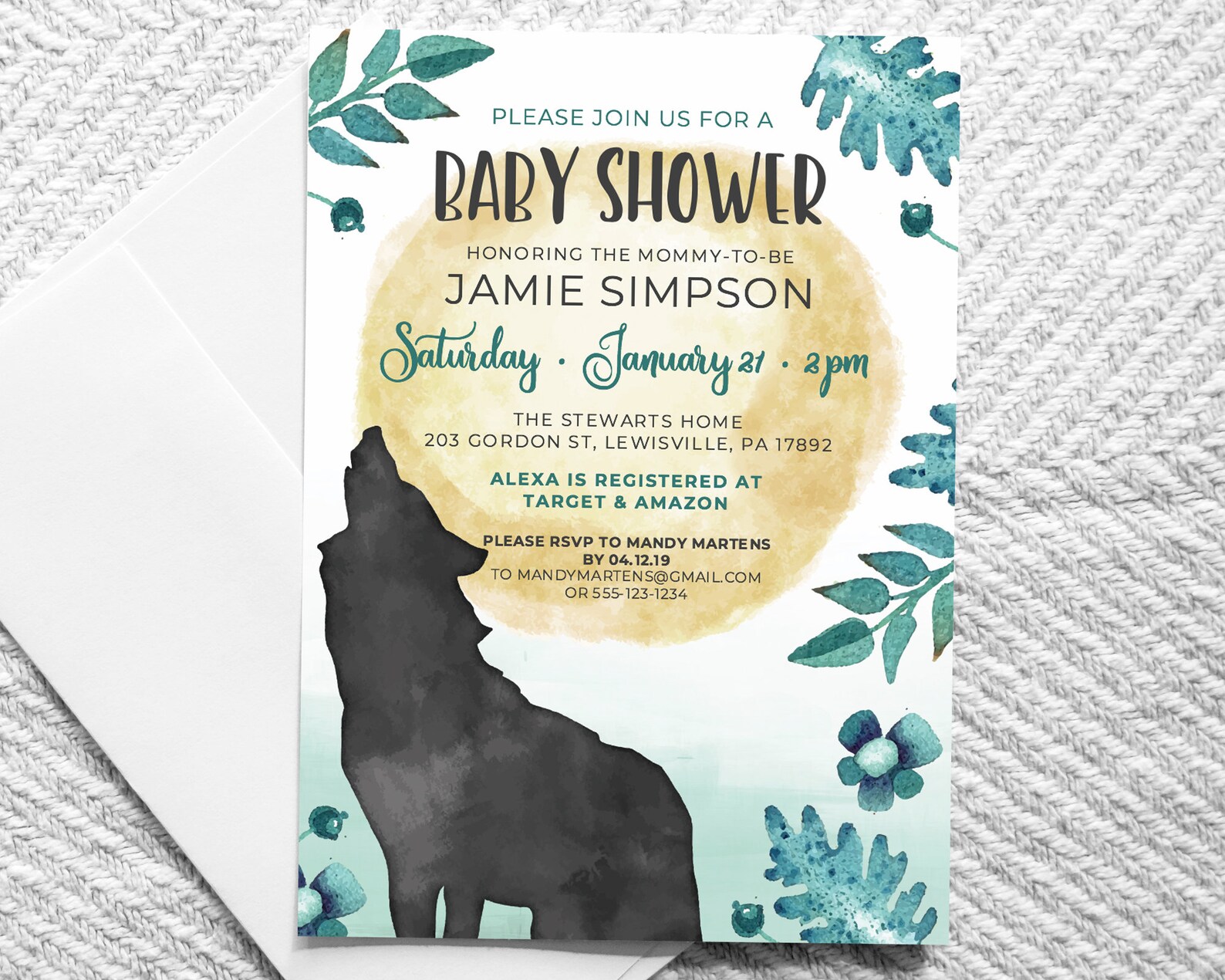Wolf Theme Baby Shower Invitation Template Howling Wolf - Etsy Australia