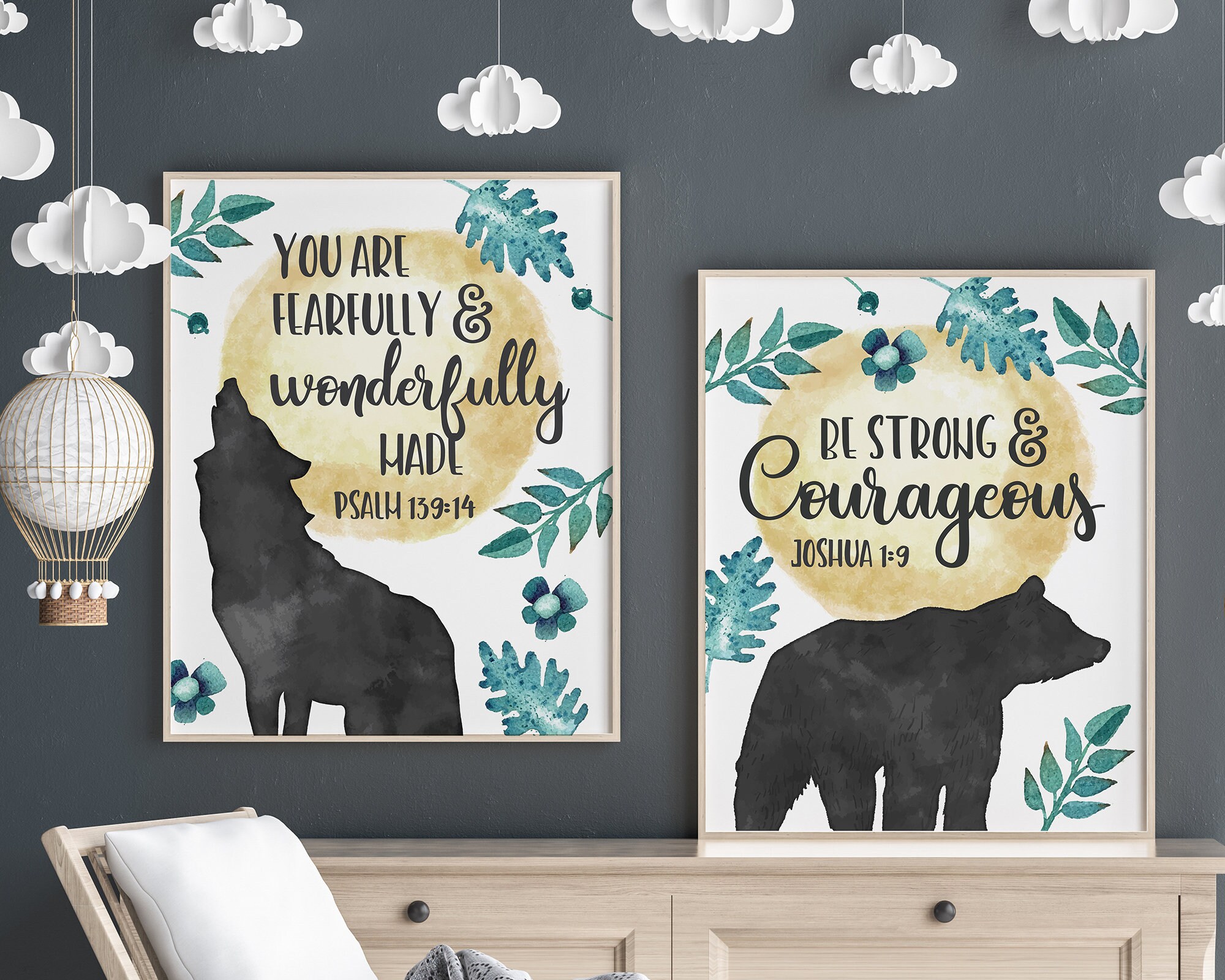 Bible Verse Nursery Wall Art, Wolf, Scripture, Moon, Animal, Watercolor ...