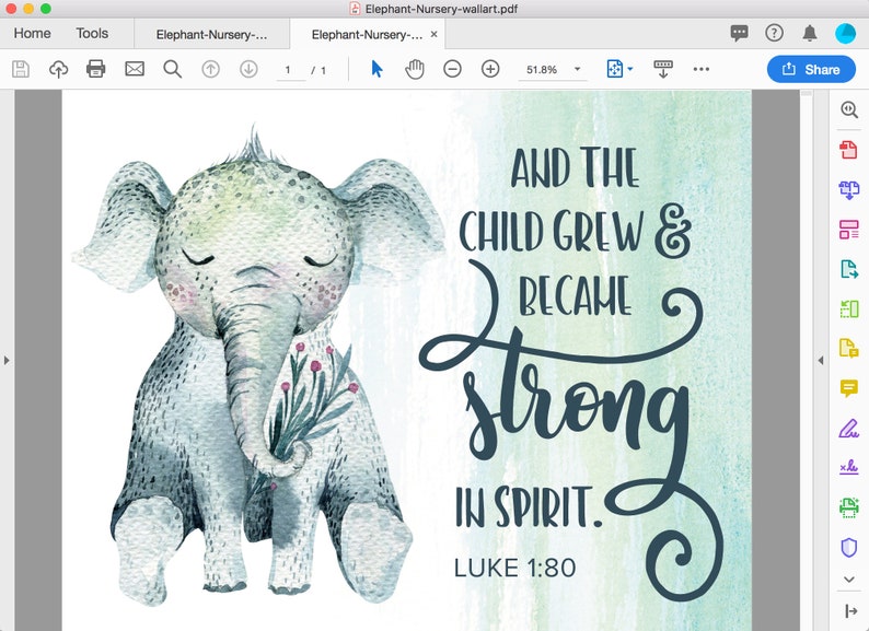 Elephant Bible Verse Nursery Wall Art, Scripture, Mint, Children's Room ...