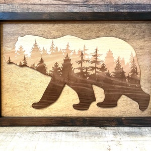 Bear Wall Art, Bear Silhouette, Hardwood Rustic Bear Sign - Etsy