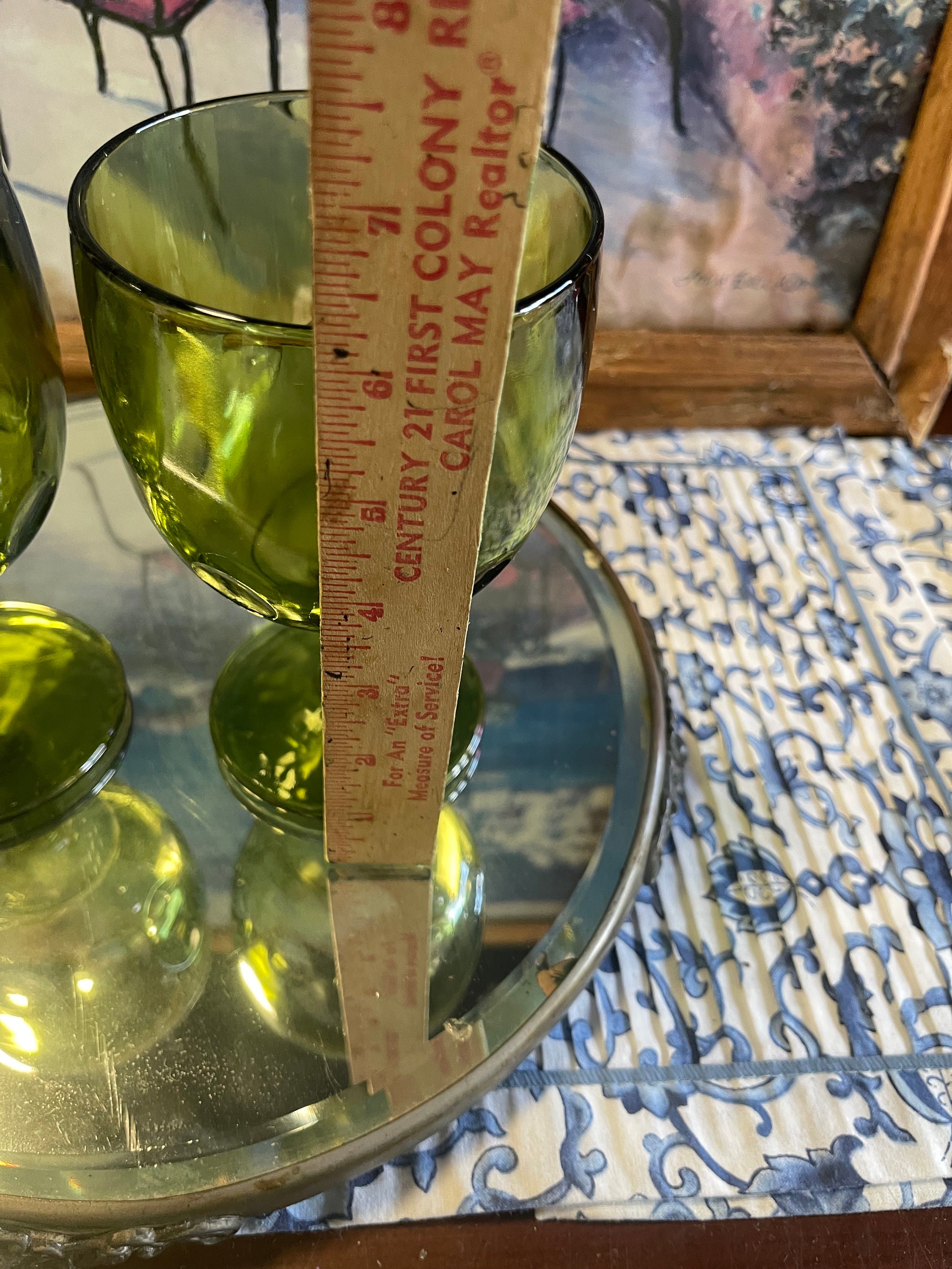 Set of 2 Vintage Green Thumbprint Goblets - Etsy