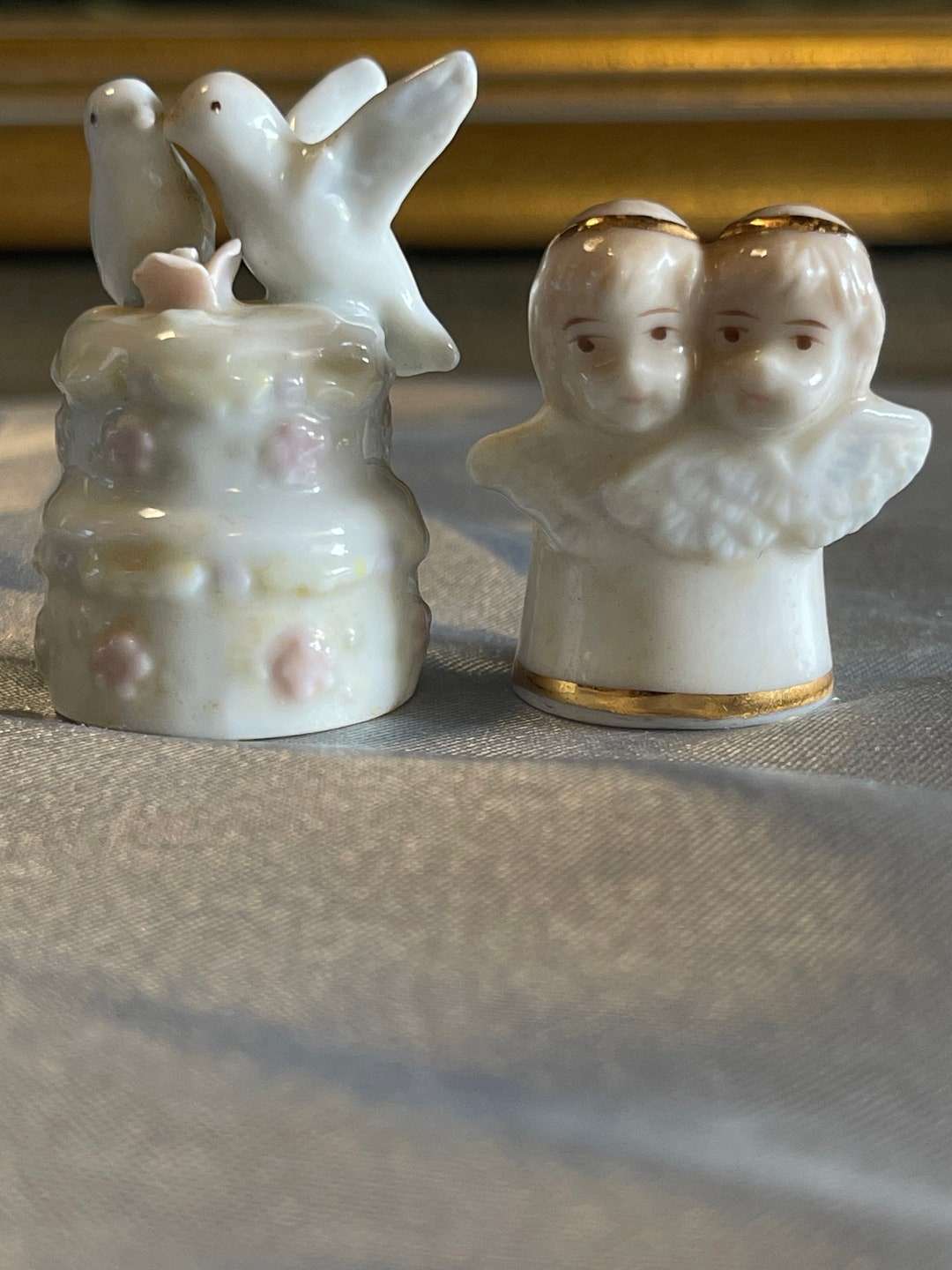 Vintage Ganz Thimbles Wedding Cake W/doves and Angel Set of 2 - Etsy