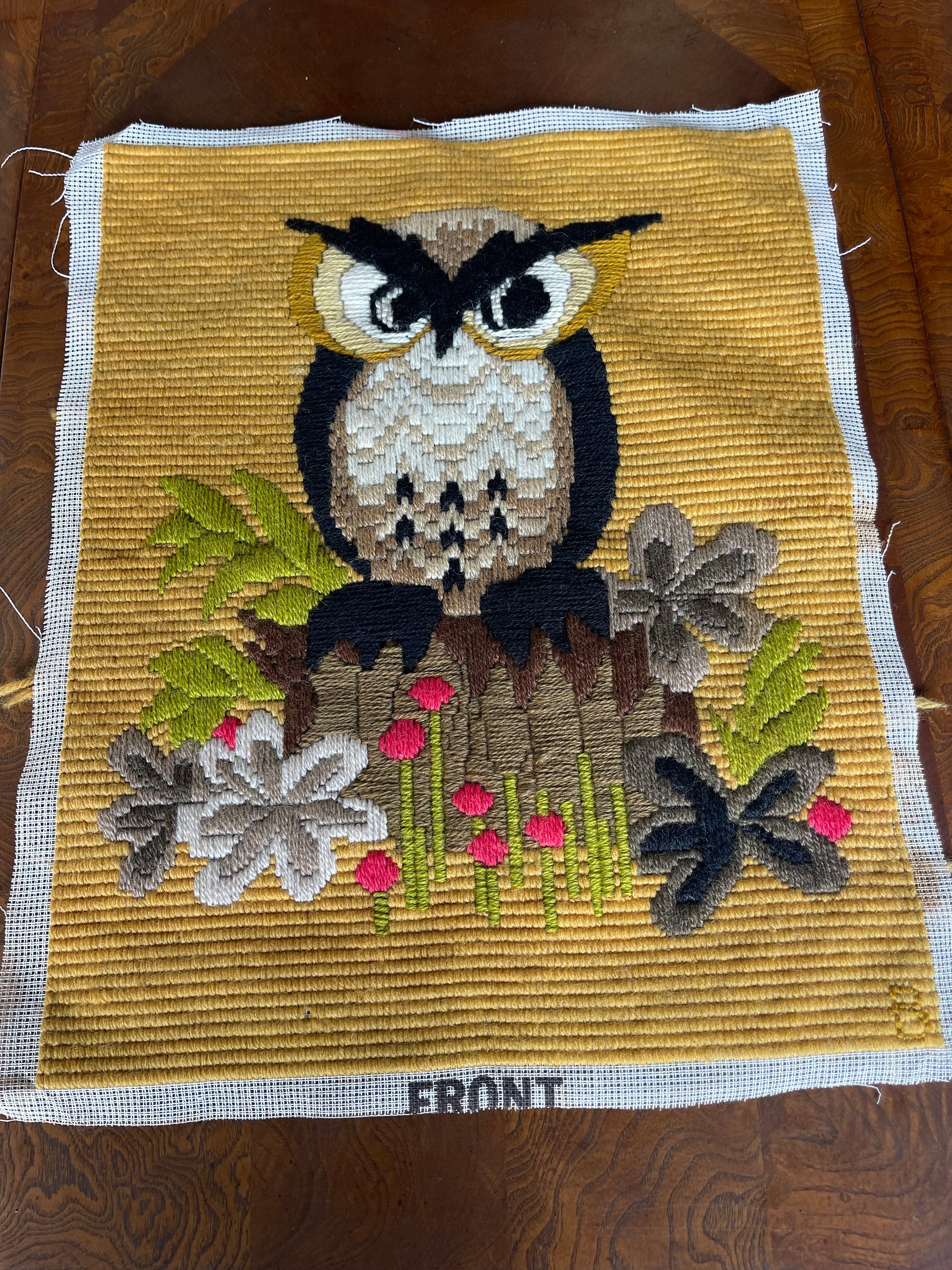 Vintage Finished Avon Long Stitch Crewel Owl Completed 14x18 Retro - Etsy