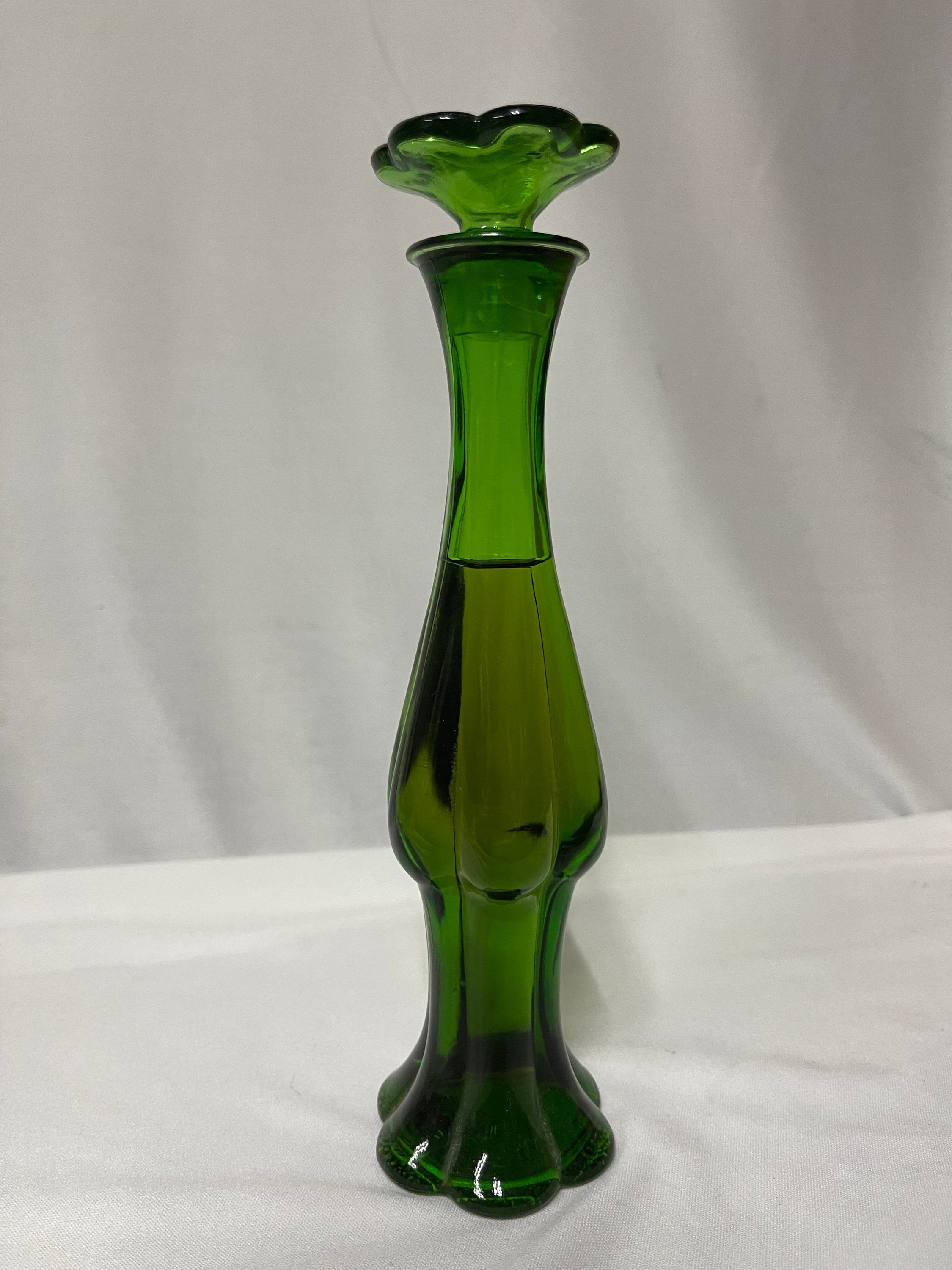 Avon Vintage Emerald Green Glass Bud Vase With Stopper Cologne Bottle ...