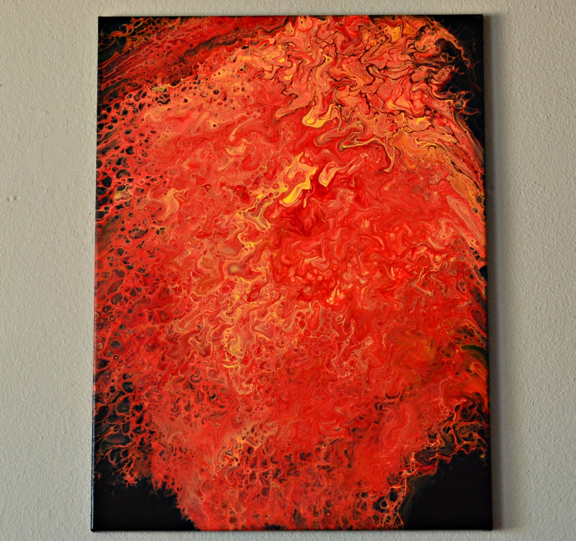 Fire Red Acrylic Pour Painting With Negative Space Intense Beautiful ...