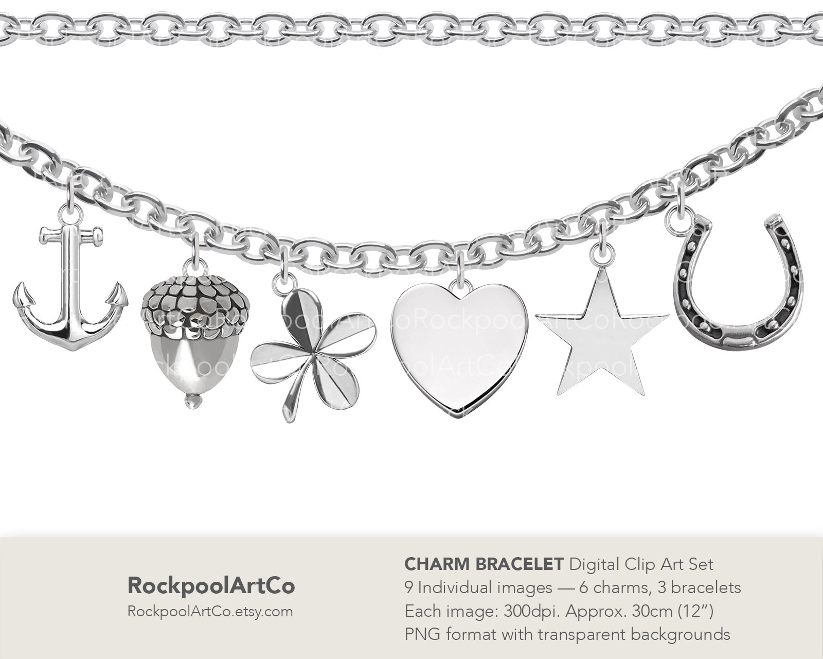 Charm Bracelet and Charms Clip Art Set Instant Download PNG Personal ...