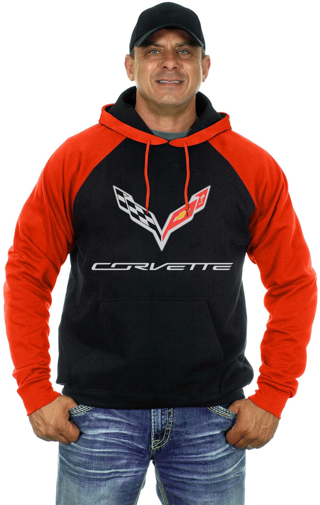 JH Design Men’s Chevy Corvette C7 Black-red Raglan Pullover Hoodie - Etsy