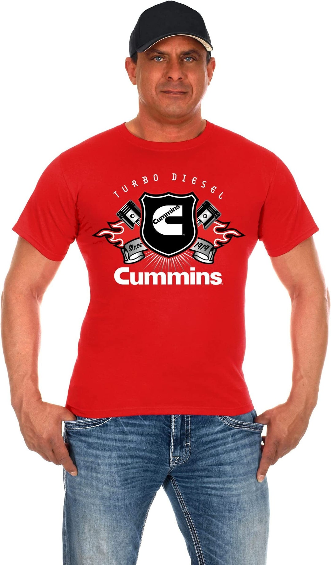 JH DESIGN GROUP Men's Cummins T-shirt Diesel Logo Red Crew Neck Shirt ...