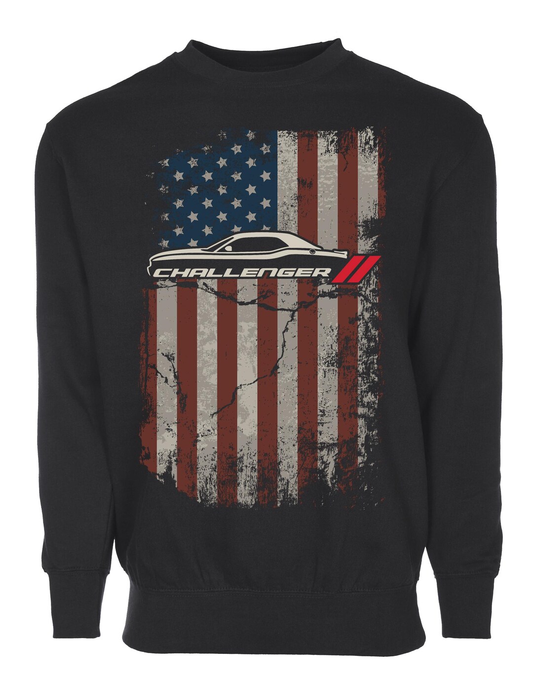JH DESIGN Men's Dodge Challenger Flag Print Pullover Crew Neck ...