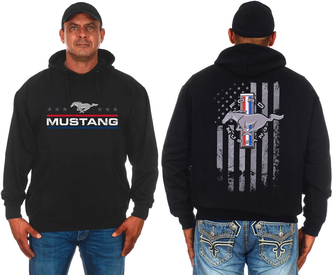 JH Design Mens Ford Mustang Hoodie Distressed American Flag 2-sided ...