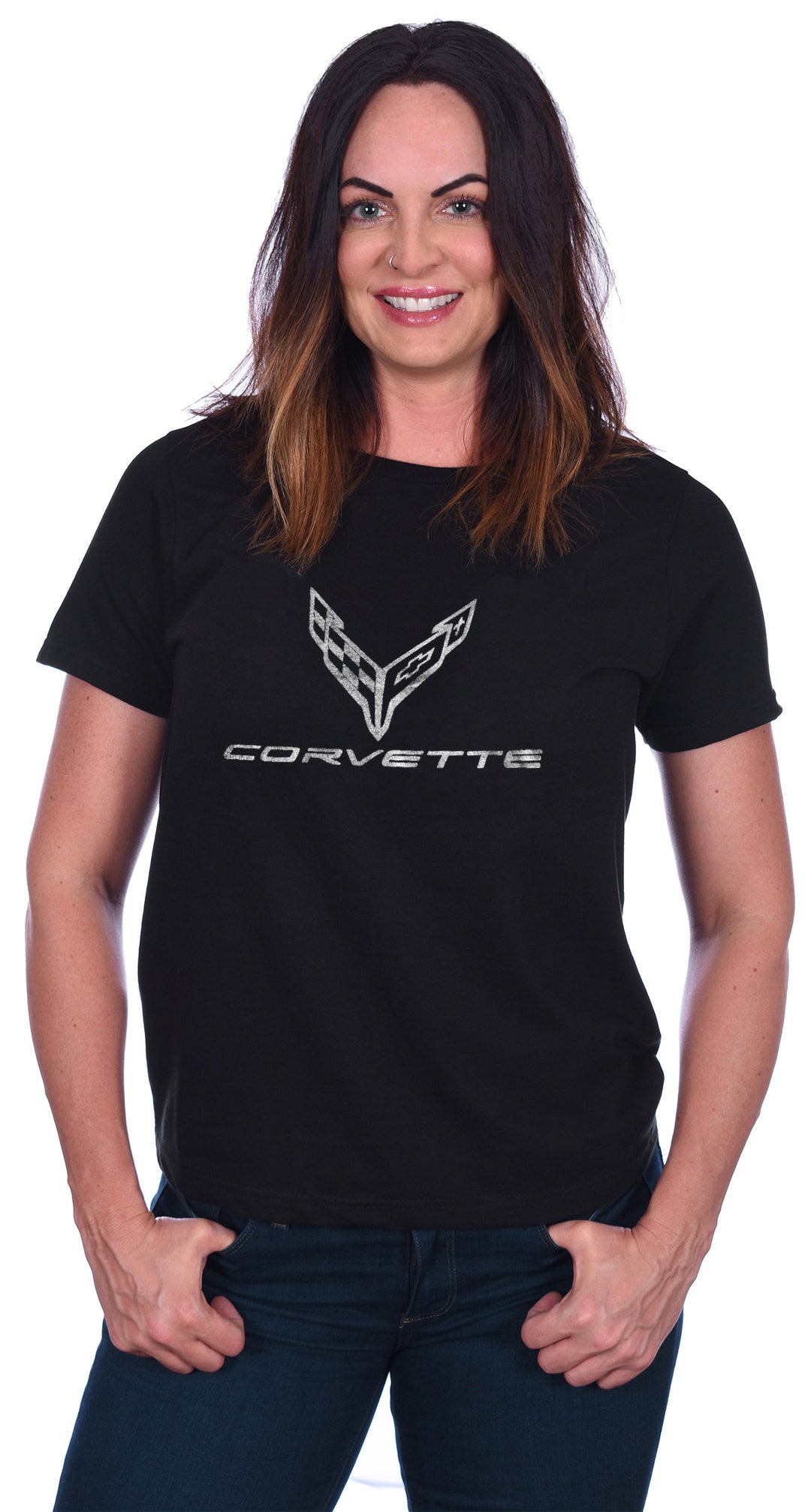JH Design Women's Chevy Corvette C8 Emblem Foil Sparkle Logo T-shirt - Etsy