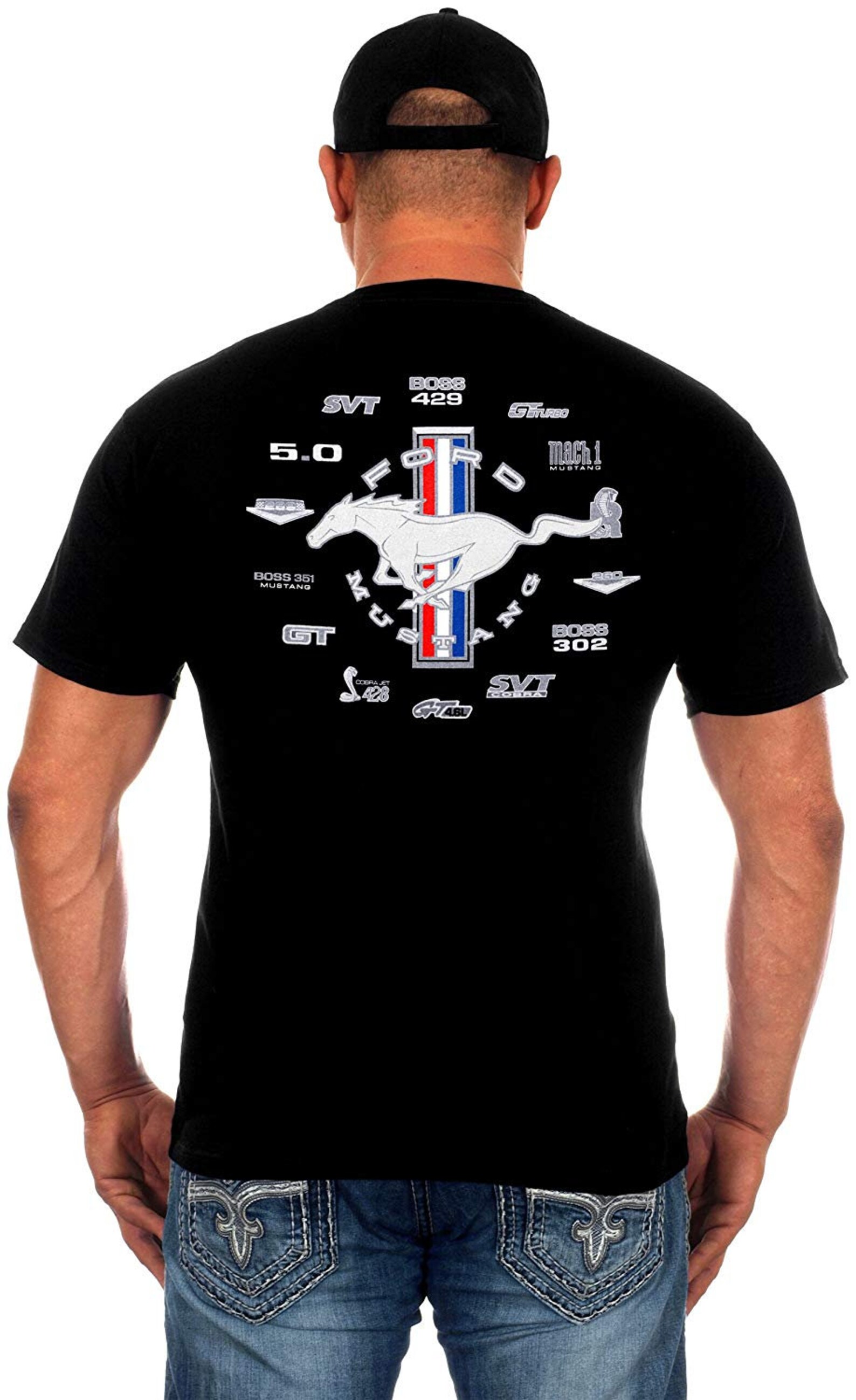 JH Design Men's Ford Mustang T-shirt's Collage Logo Short Sleeve Crew ...
