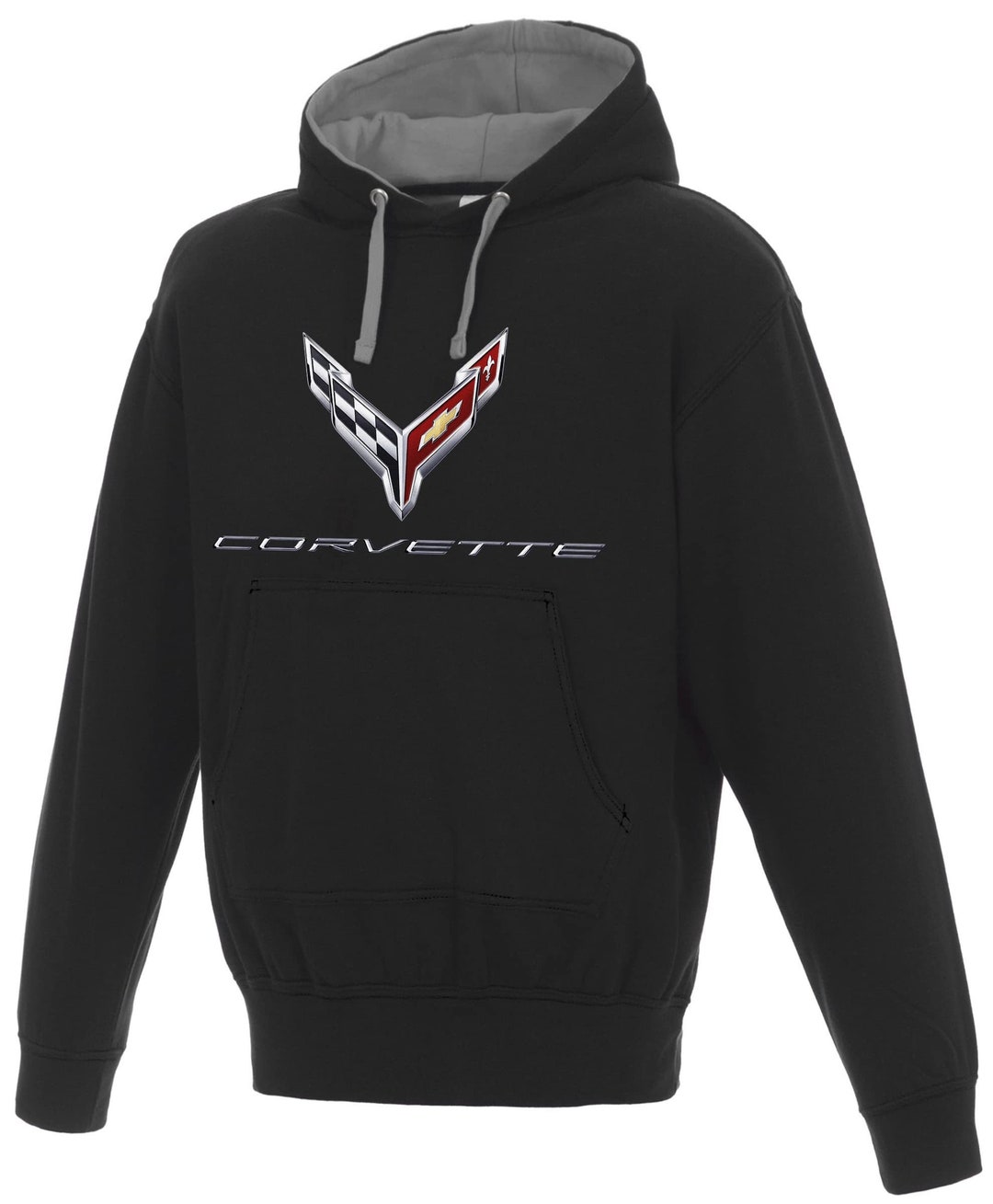 JH Design Group Men's Chevy Corvette C8 Pullover Hoodie Gray Hood ...