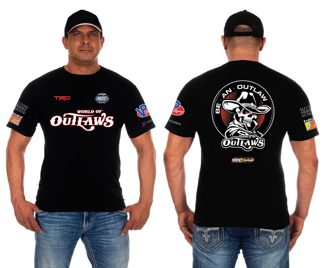 JH Design Men's World of Outlaw Racing Black T Shirt All Over Printed ...