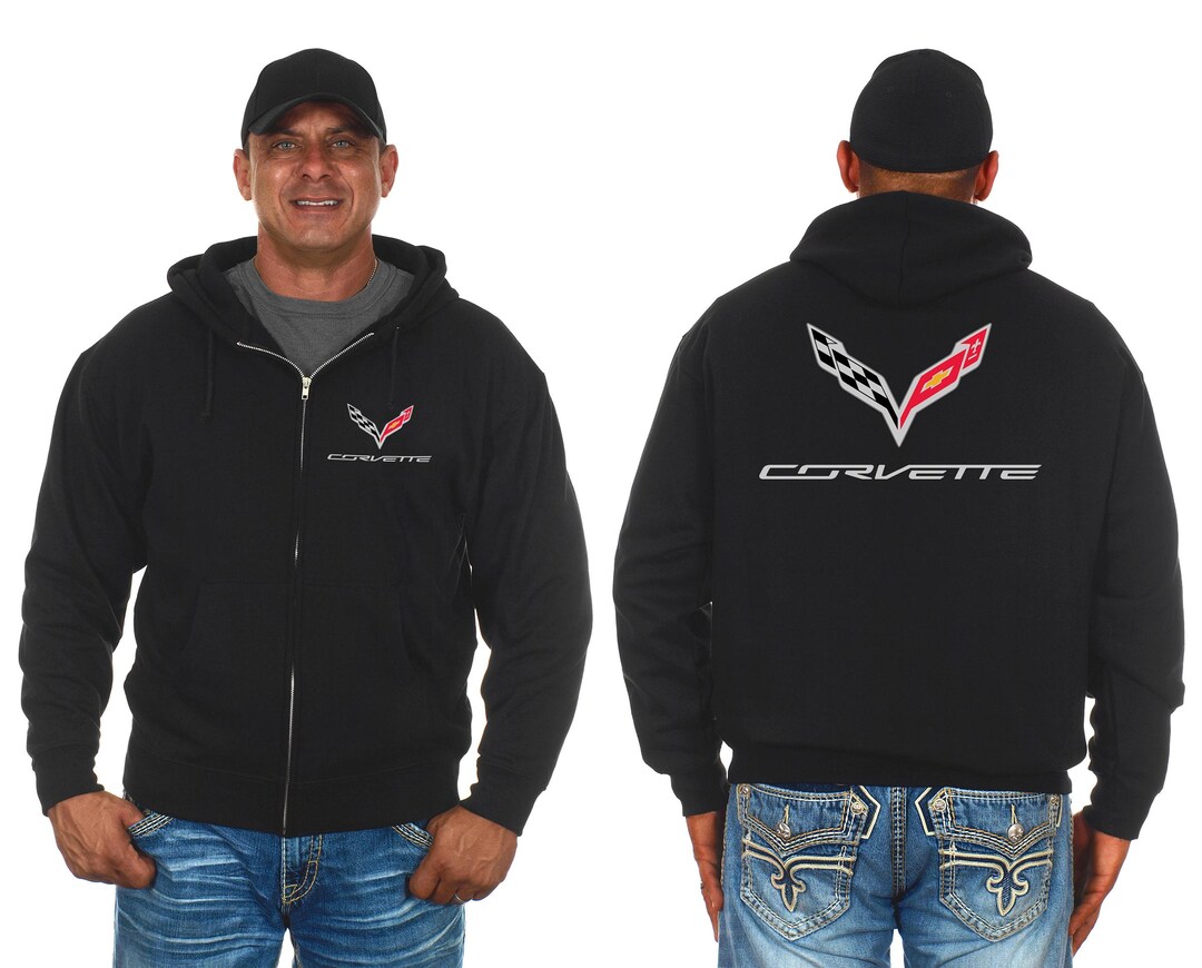 JH Design Men's Chevy C7 Corvette Hoodie Full Zip up Black Hooded ...