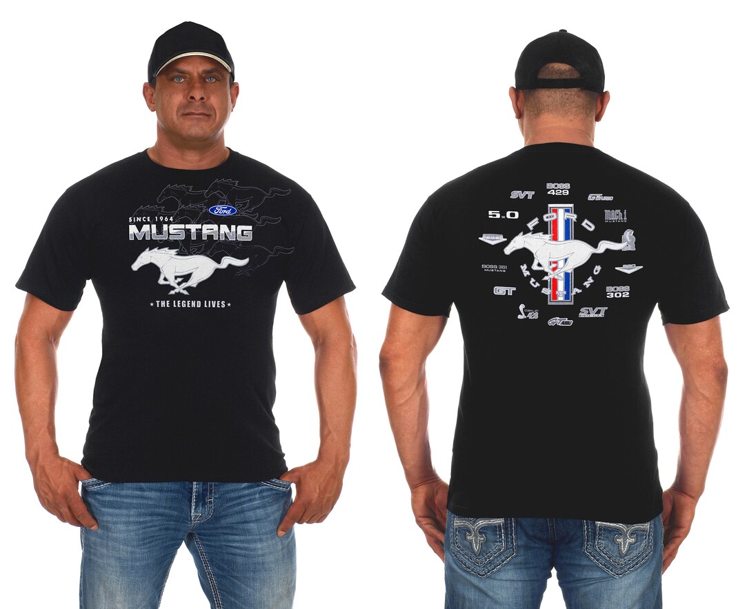 JH Design Men's Ford Mustang T-shirt's Collage Logo Short Sleeve Crew ...
