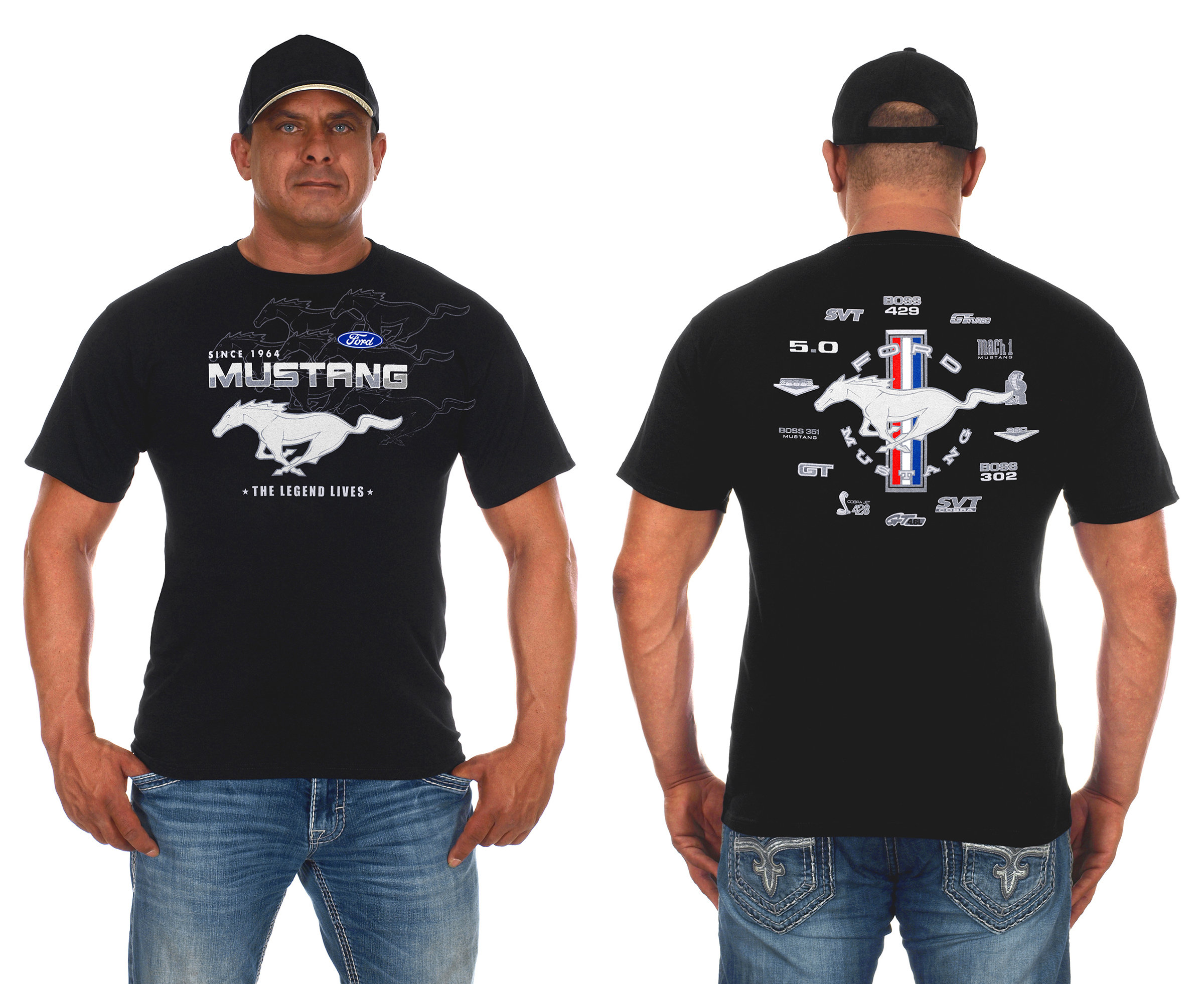 JH Design Men's Ford Mustang T-shirt's Collage Logo Short Sleeve Crew ...